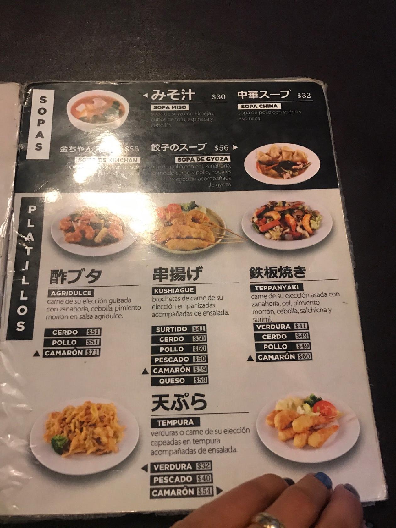 Carta de Restaurante Tsuru, Santiago de Querétaro