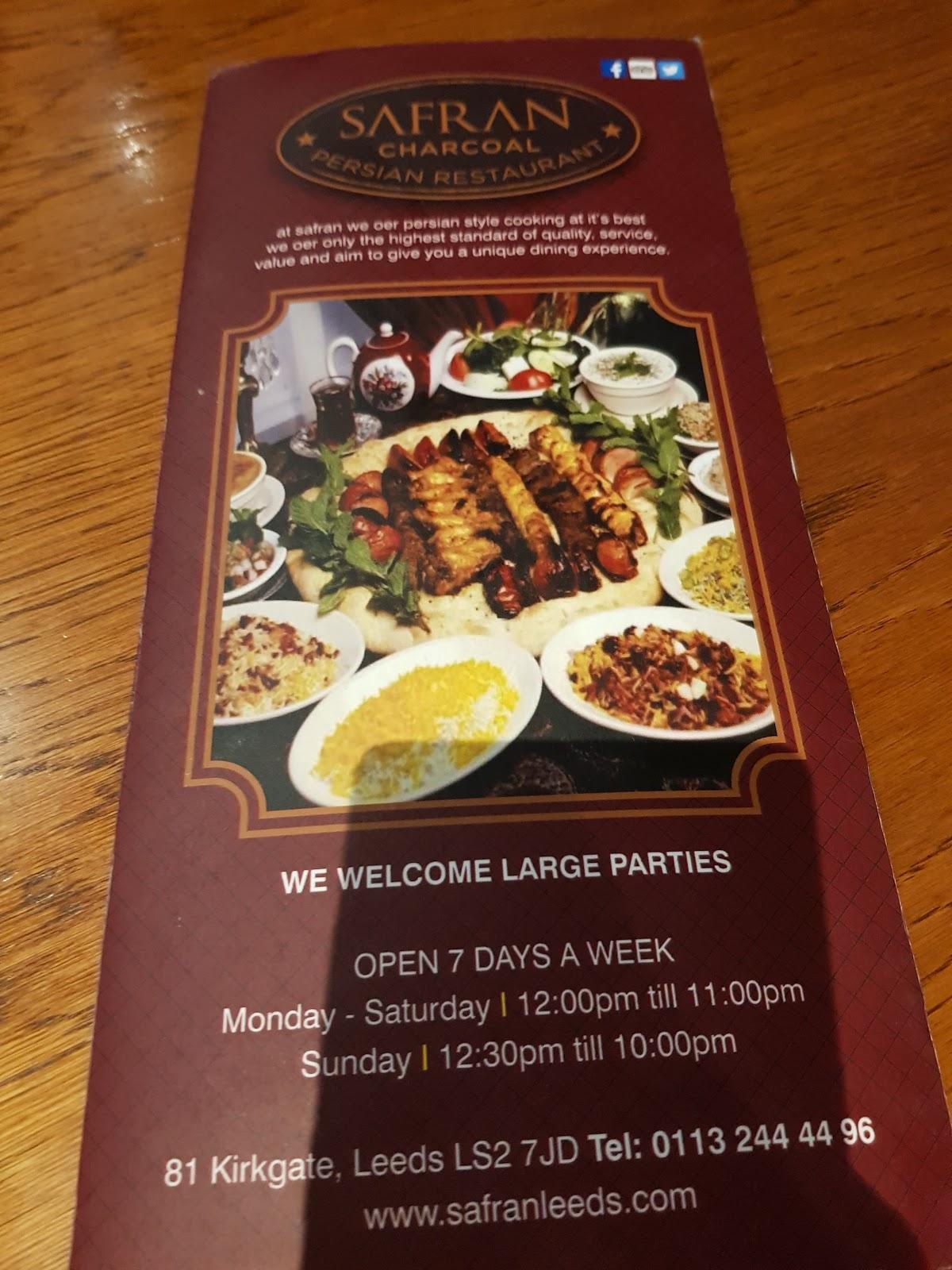 Menu at Safran Charcoal restaurant, Leeds