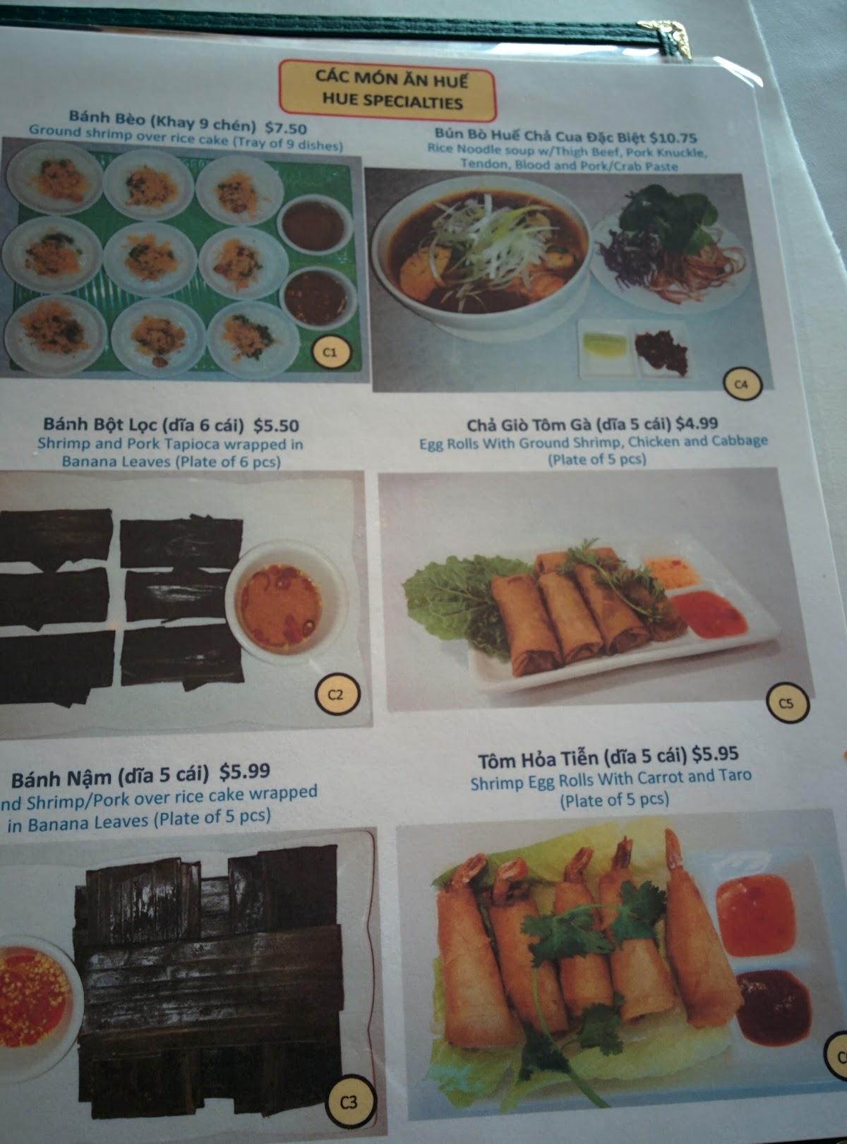 Menu at Vịt Đông Quê restaurant, San Jose