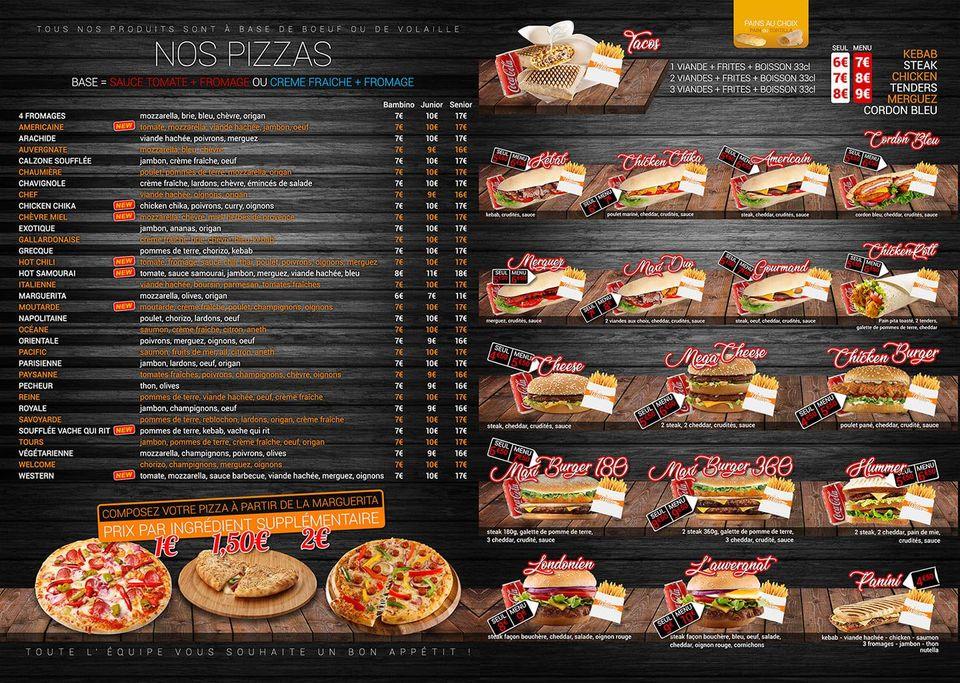 Menu au Welcome Pizzeria Gallardon, Gallardon