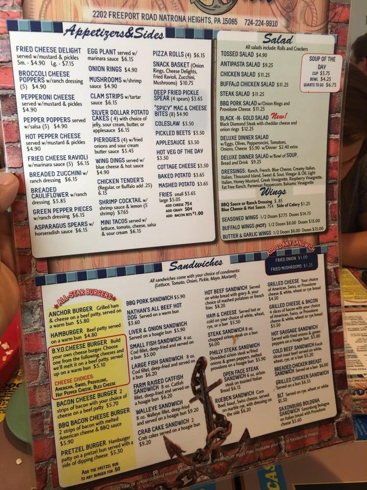 Menu at Anchor Inn restaurant, Natrona Heights
