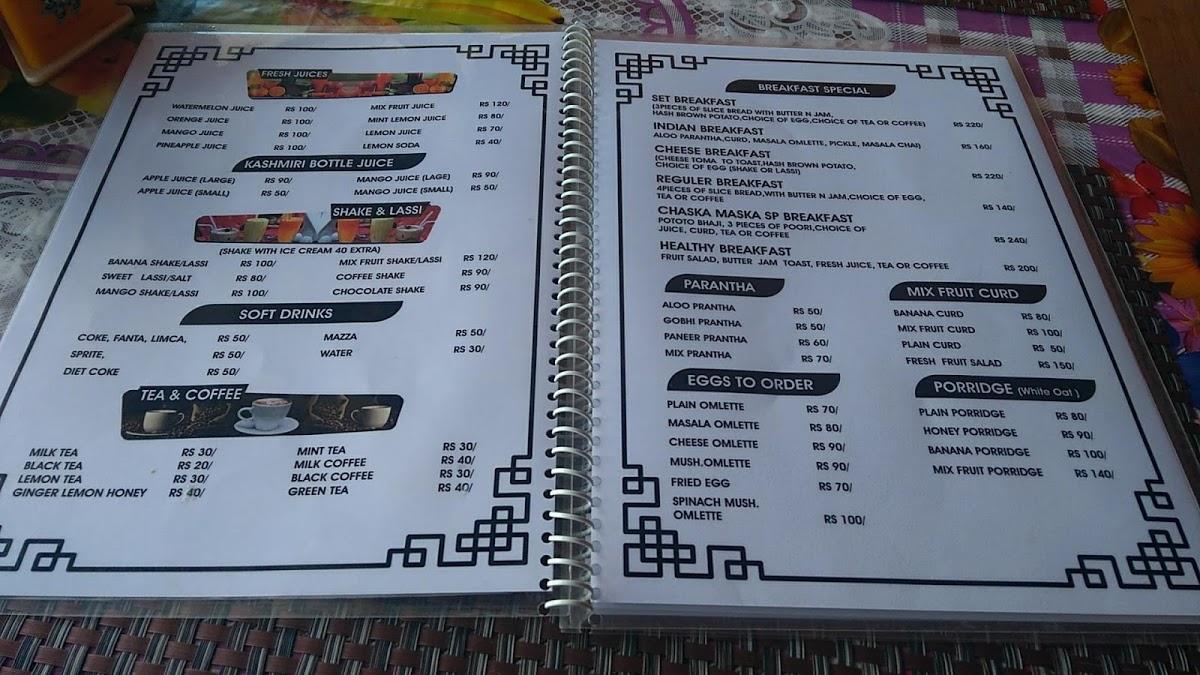 Menu at Chaska Maska Restaurant, Leh