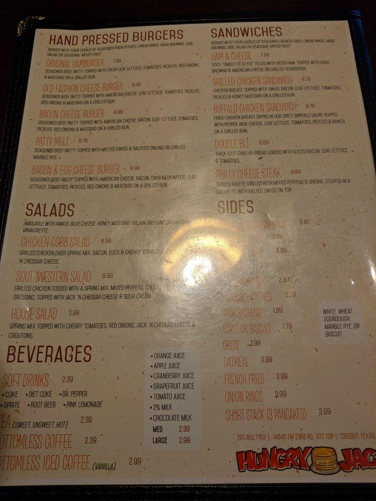 Menu at Hungry Jack's restaurant, Crosby