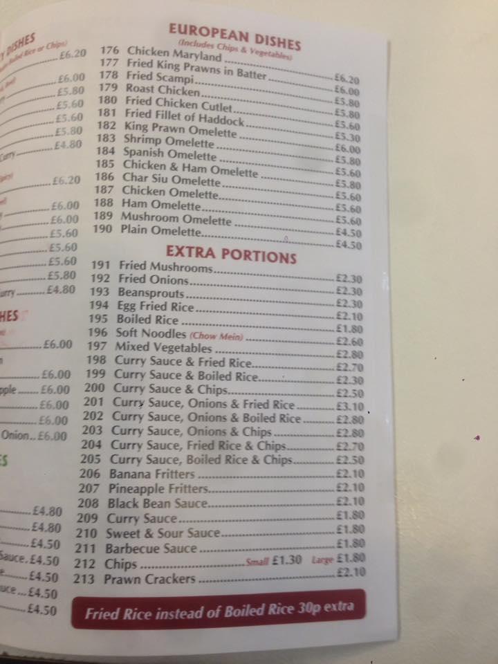 Menu at Phoenix Palace restaurant, Dundee