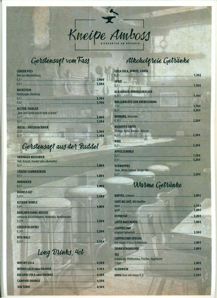 Menu at Amboss pub & bar, Waren