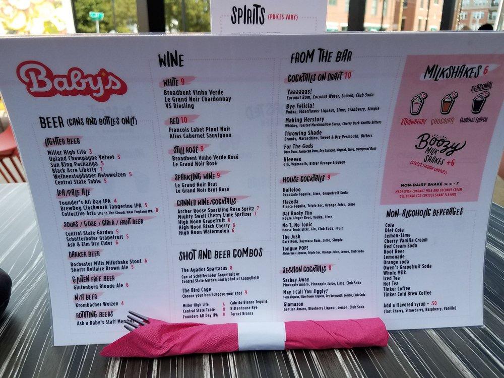 Menu at Baby's pub & bar, Indianapolis