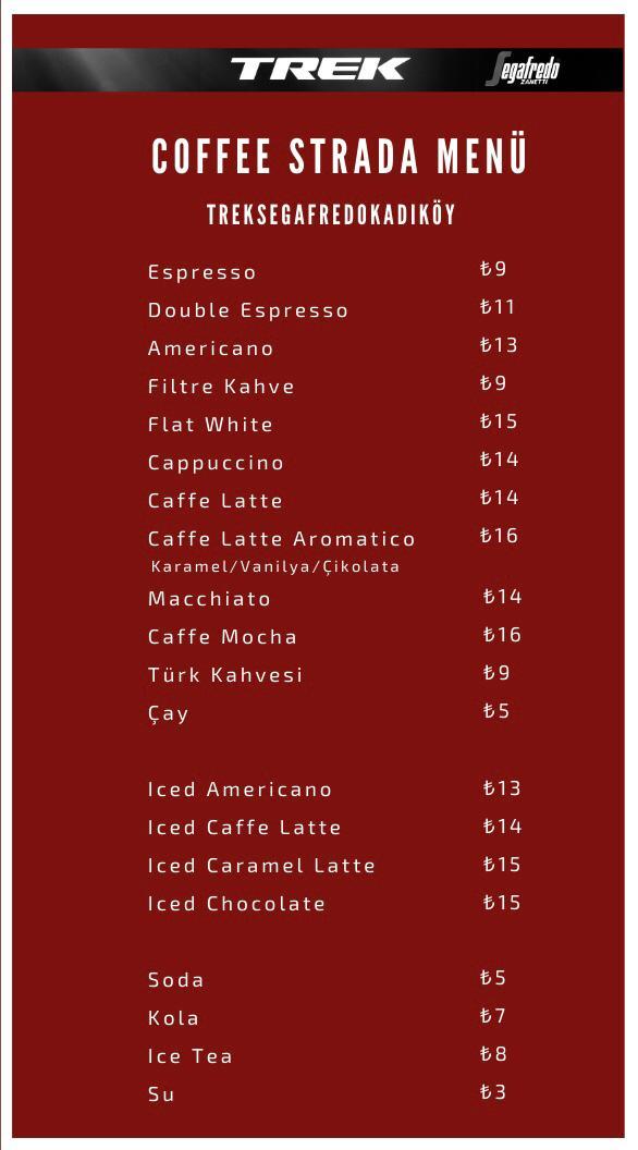 Menu at Coffee Strada - Trek Segafredo Kadıköy, Istanbul