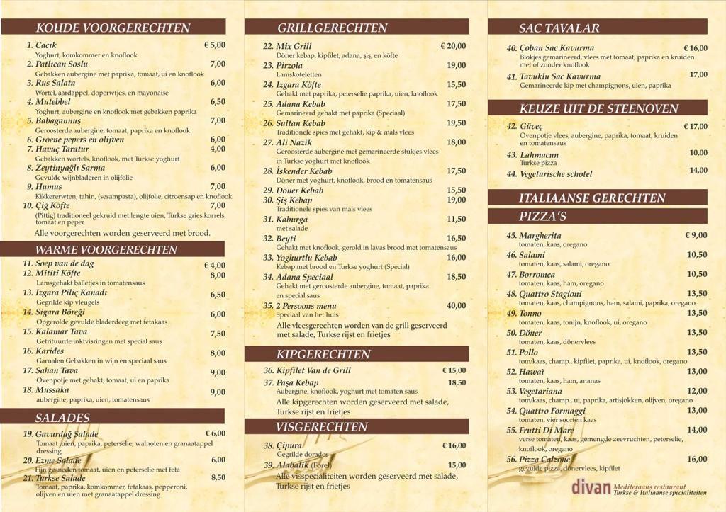 Speisekarte von Divan Lounge & Restaurant, Nijmegen