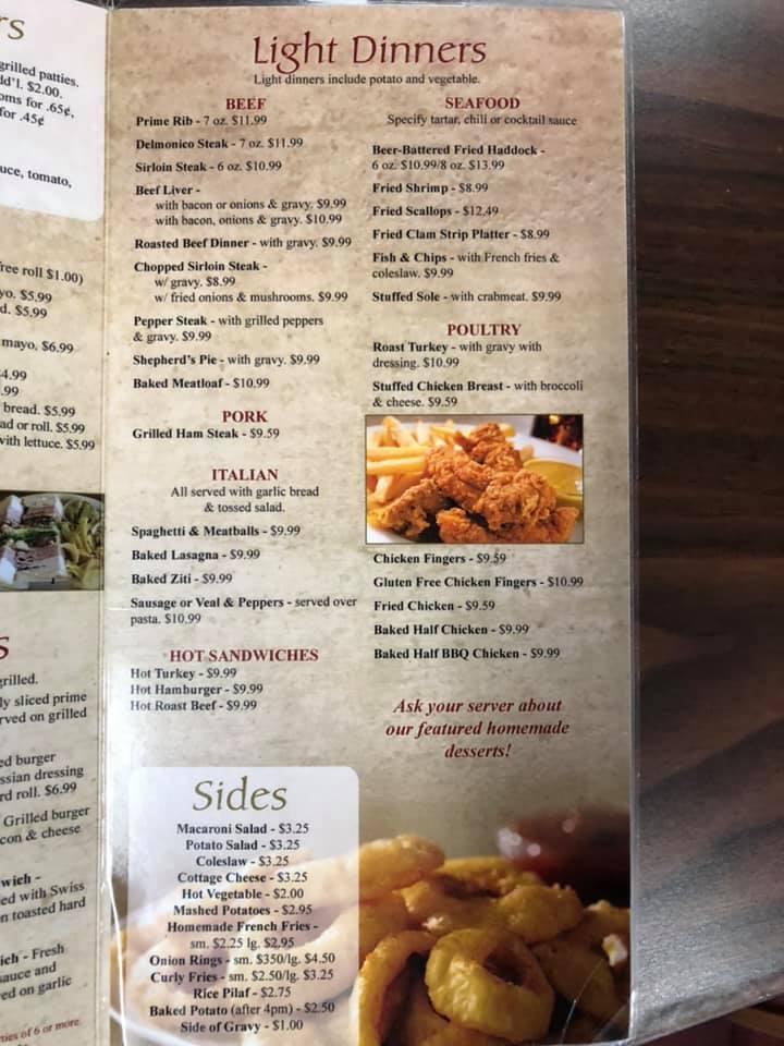Menu at Fall's Diner restaurant, Hoosick Falls