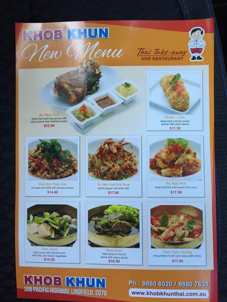 Menu at Khob Khun Thai restaurant, Lindfield