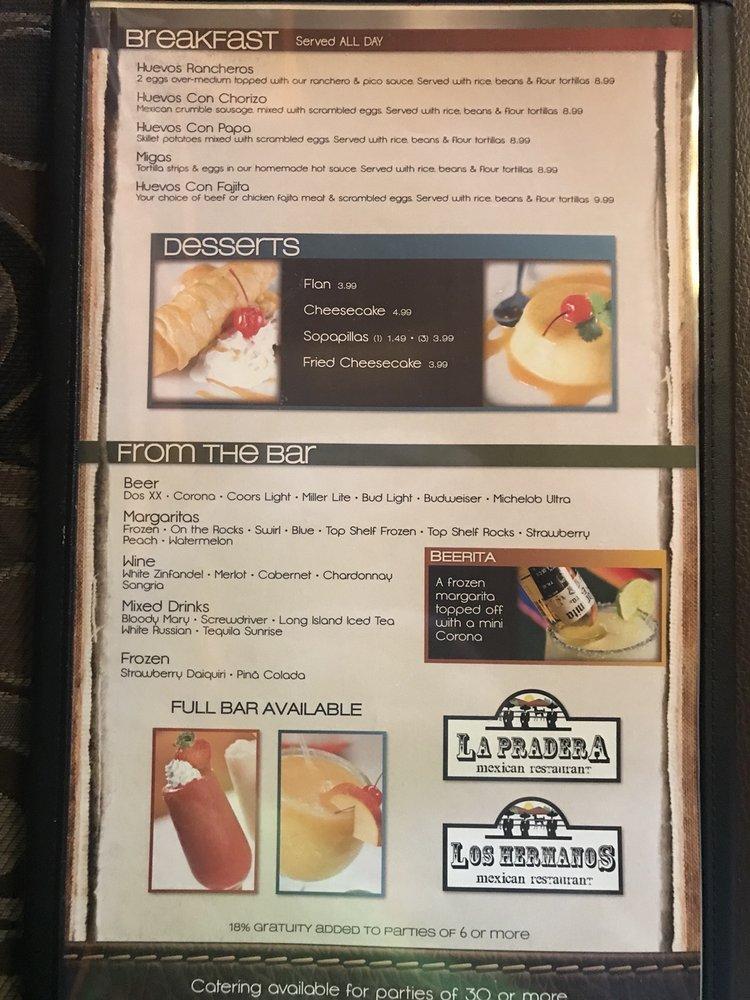 Menu at Los Hermanos restaurant, Terrell
