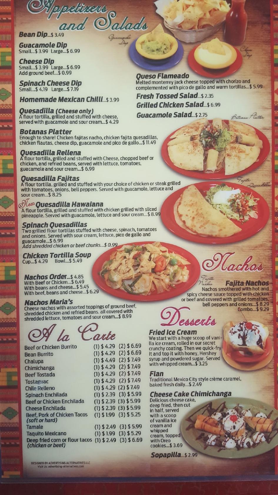 Menu at Maria Mexican Restaurant, Independence