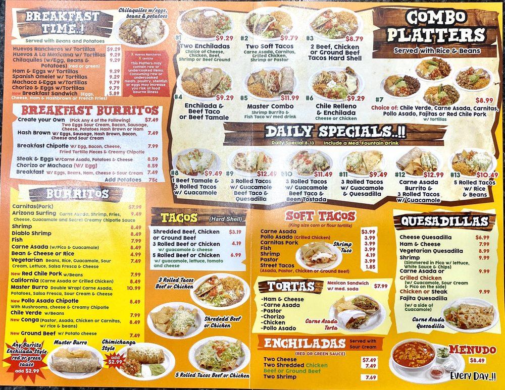 Menu at Master Taco Tempe restaurant, Tempe