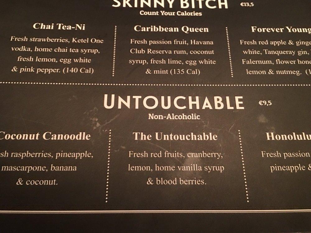 Menu at NJoy, Amsterdam