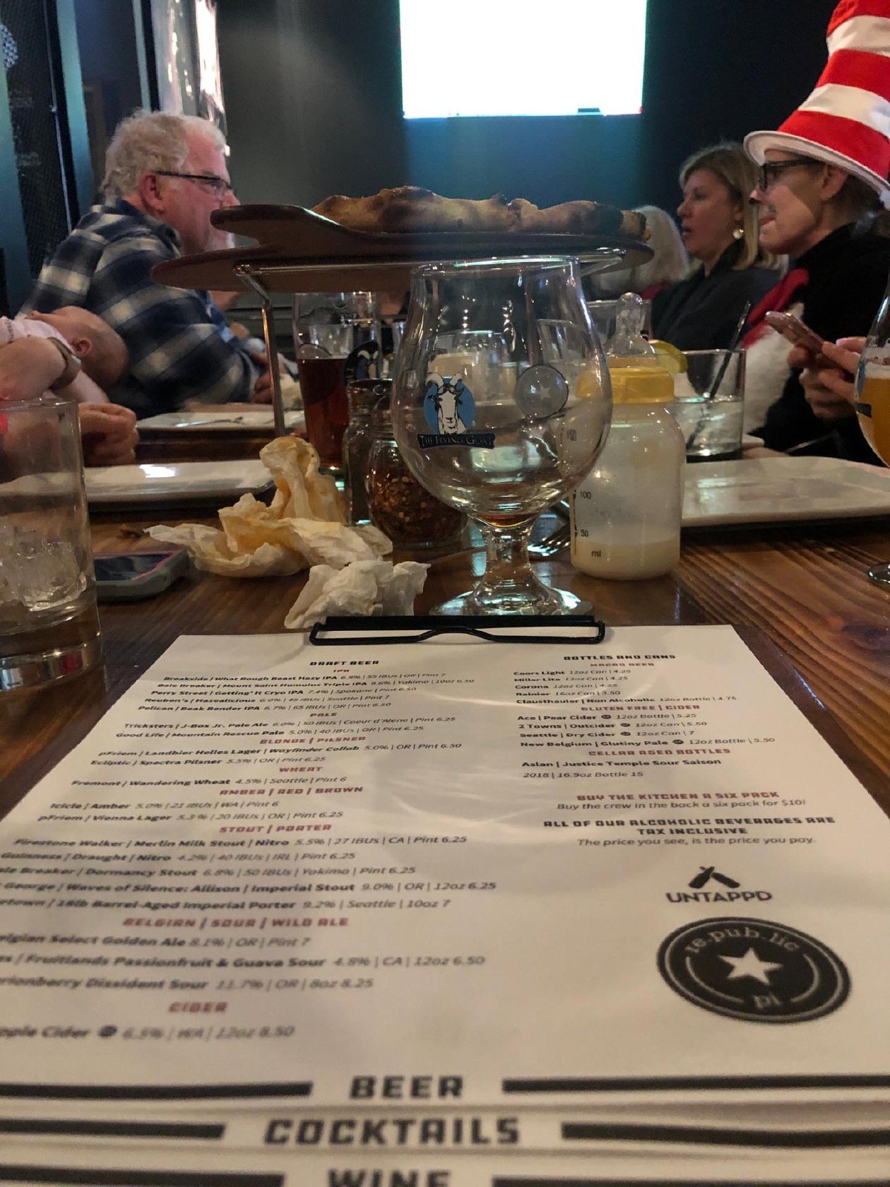 Menu at Republic Pi, Spokane