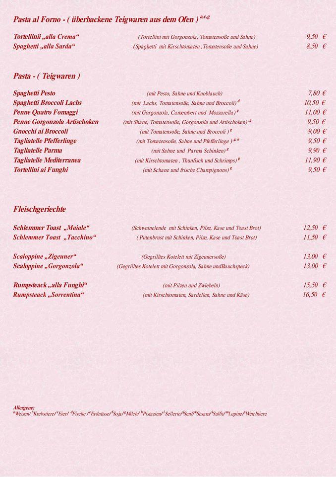 Speisekarte von Pizzeria Rheintal, Bruchsal