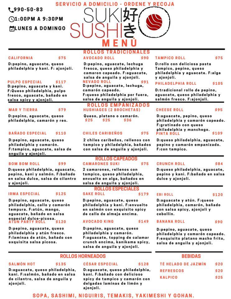 Menu at SUKI SUSHI MAZATLAN restaurant, Mazatlán