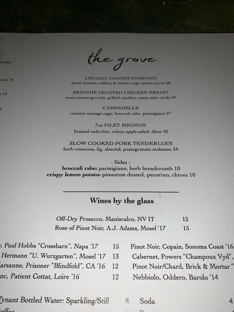 Menu at The Grove restaurant, Delray Beach
