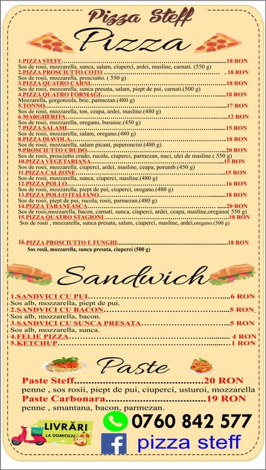 Menu at Pizza Steff Bals, Balș
