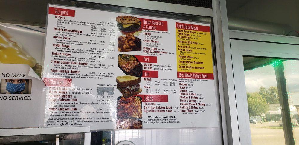 Menu at Taylor Made Burgers restaurant, Detroit, Seven Mile E