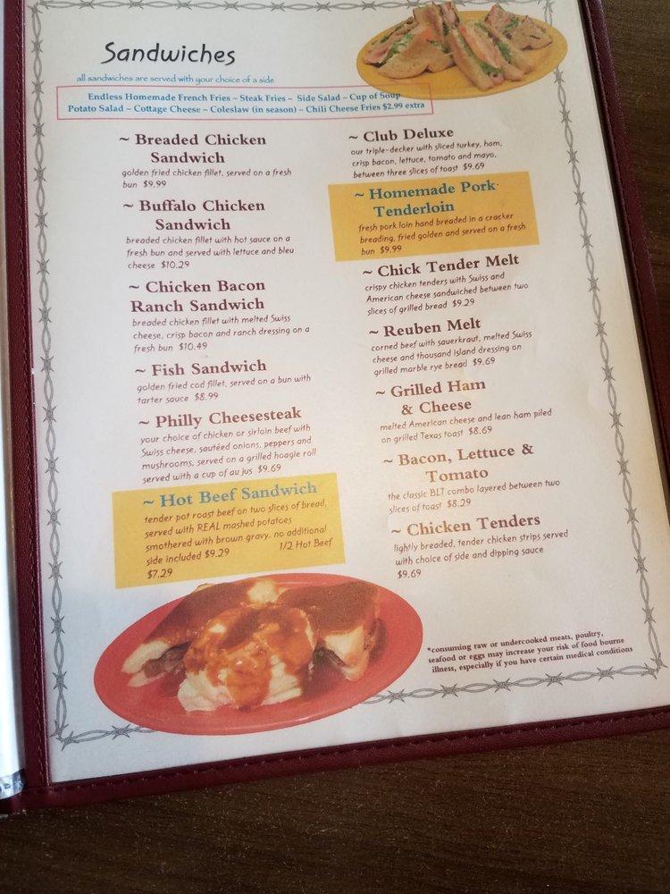 Menu at Chuckwagon Restaurant, Adair