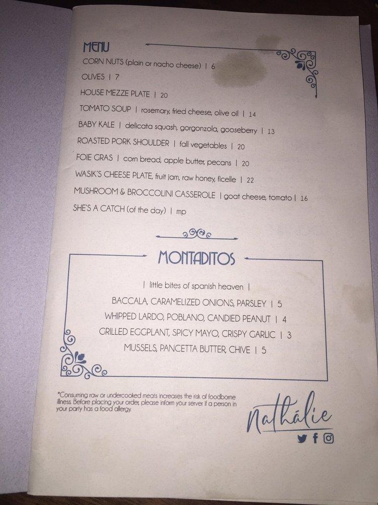 Menu at nathálie pub & bar, Boston