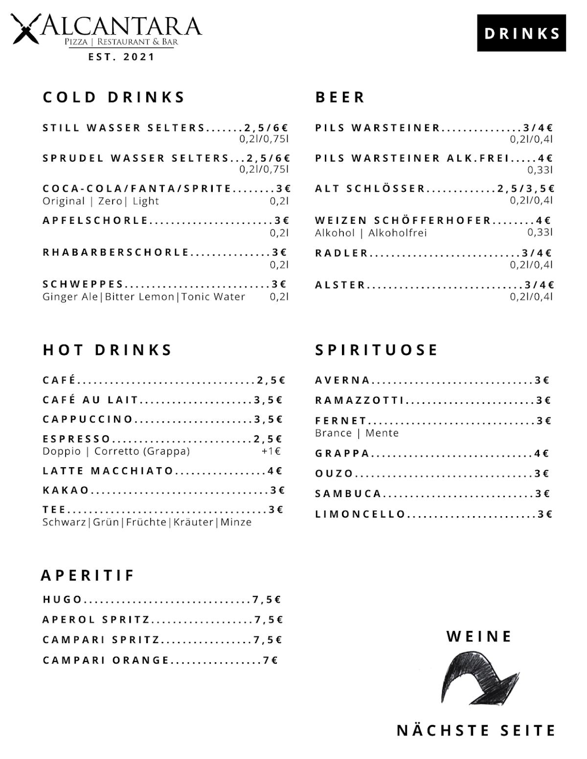 Menu at Alcantara Restaurant & Bar, Düsseldorf