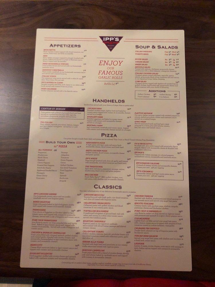 Menu at Ipp's Pastaria & Bar, Roswell