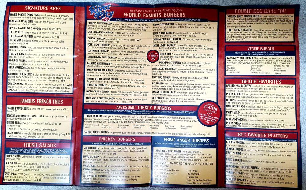 Menu at River City Cafe, Surfside Beach, 11 N Seaside Dr