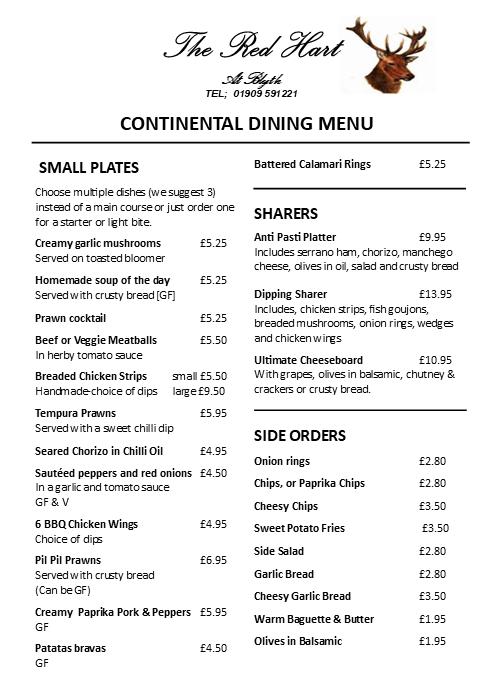 Menu at The Red Hart Hotel pub & bar, Blyth, Bawtry Rd