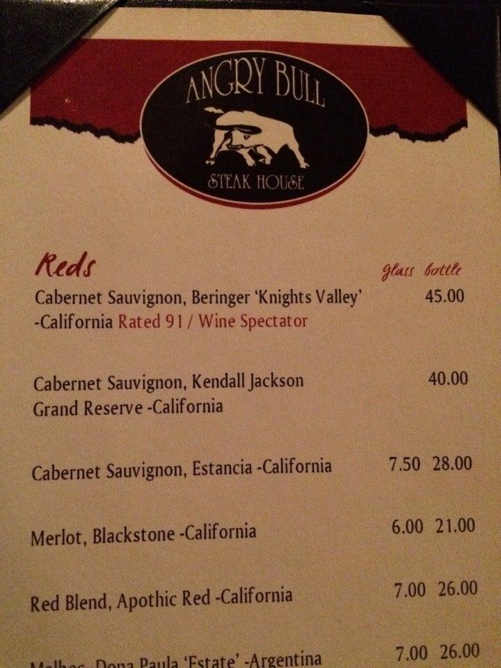 Menu at Angry Bull Steak House steakhouse, Huron, Cleveland Rd E