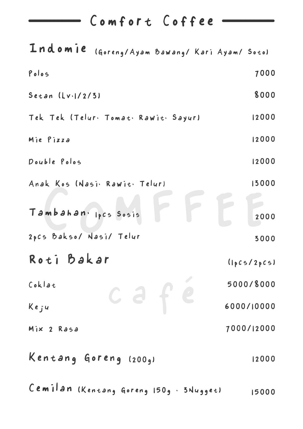 Menu At Comffee Cafe West Jakarta Menu At Comffee Cafe West Jakarta