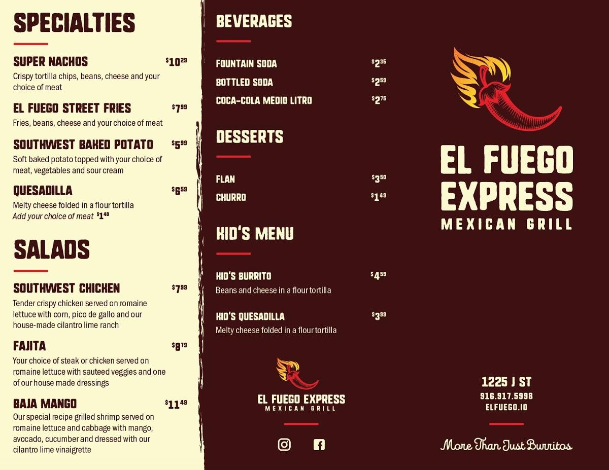 Menu at El Fuego Express restaurant, Sacramento