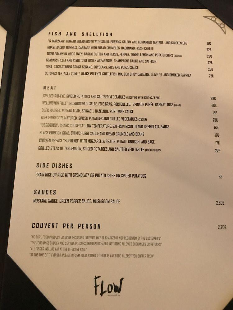 Menu at Flow Restaurant & Bar, Porto