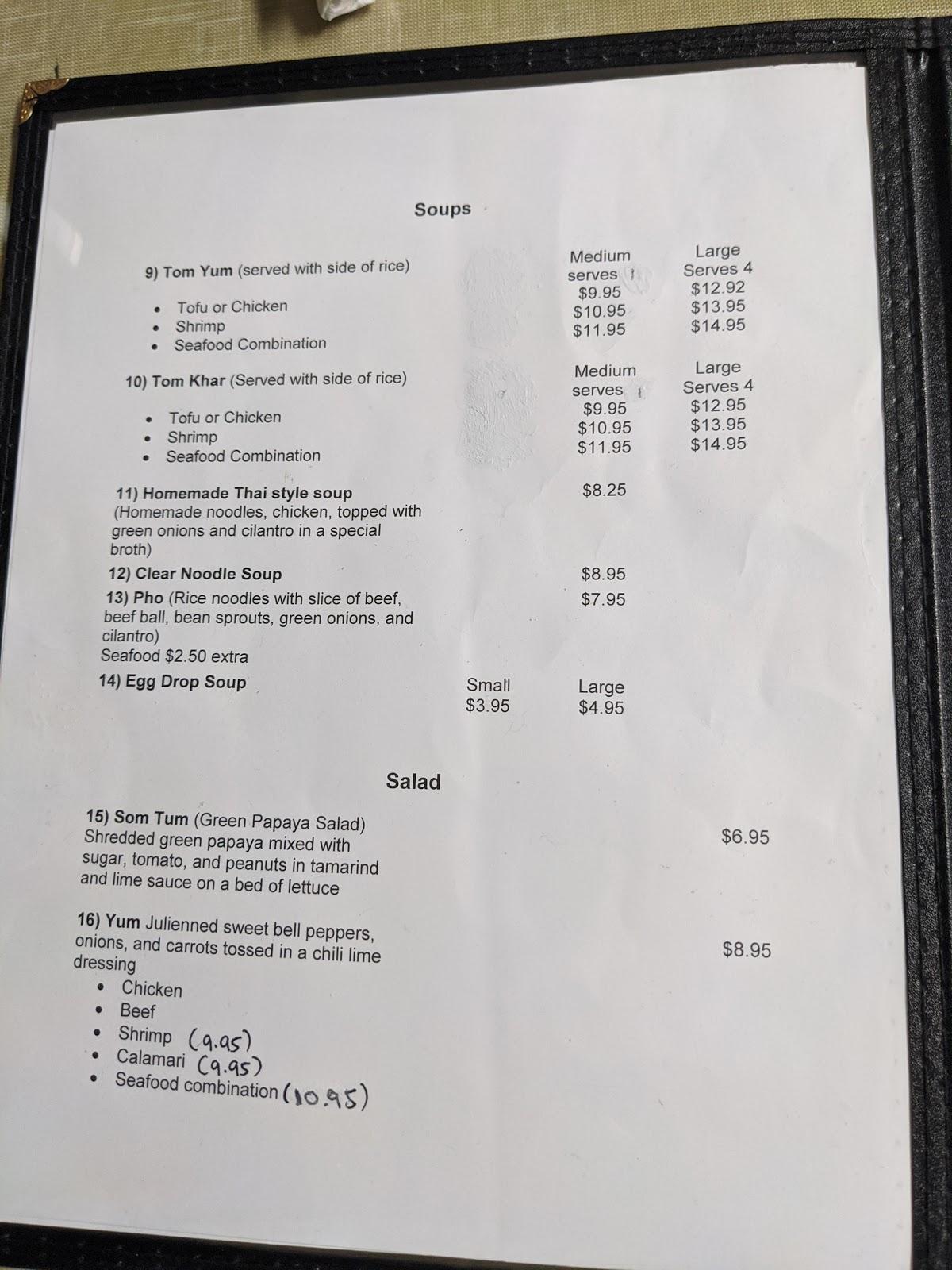 Menu at Fu-Thai restaurant, Tulsa