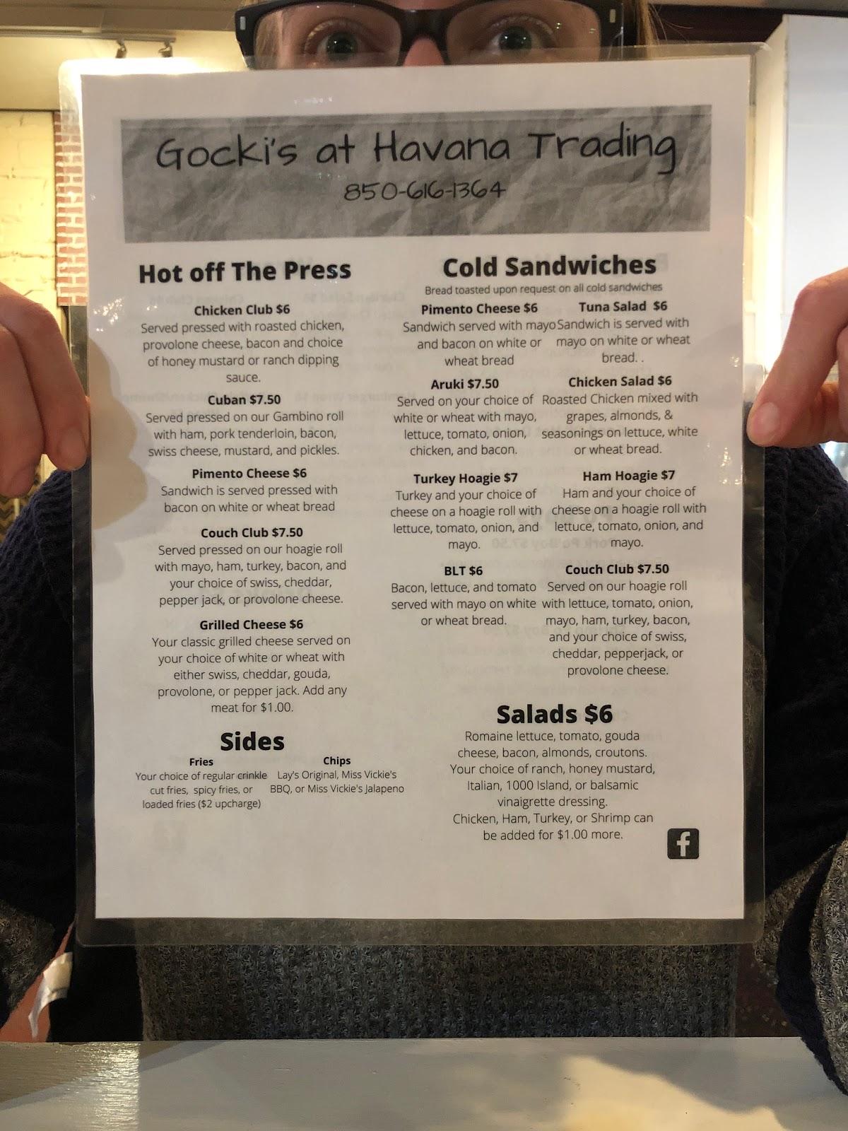 Menu at Gocki's @ Havana Trading Company restaurant, Havana