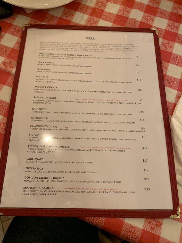 Menu at Impero Italiano pizzeria, Houston