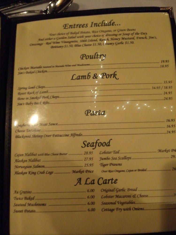 Menu at Jim's Steak House steakhouse, Peoria, 110 SW Jefferson Ave