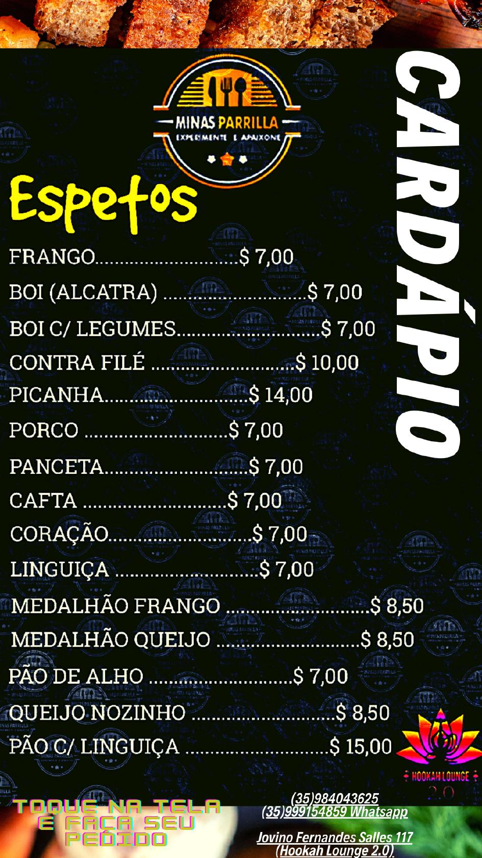 Menu at Minas Parrilla restaurant, Alfenas