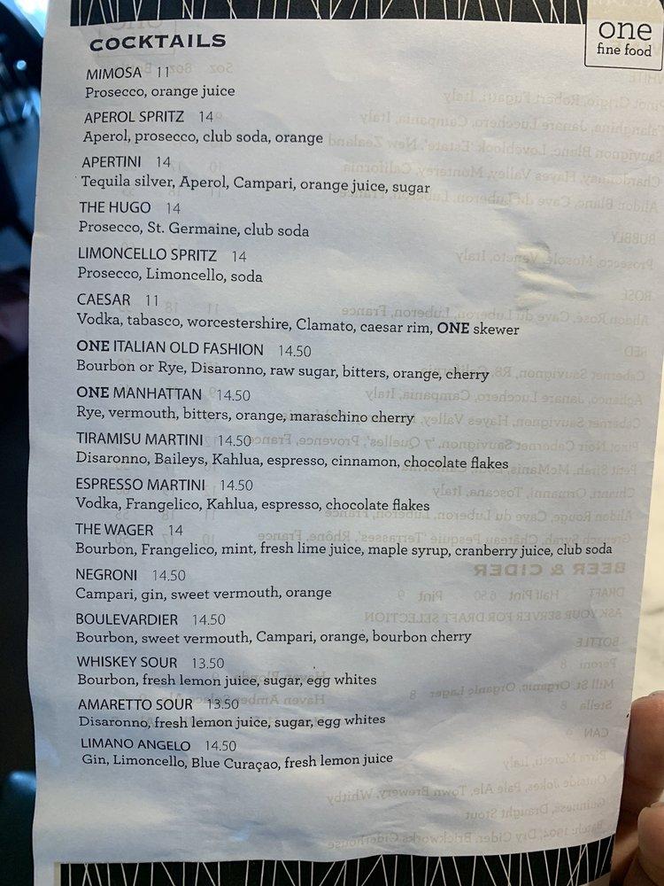 Menu at One Fine Food cafe, Peterborough