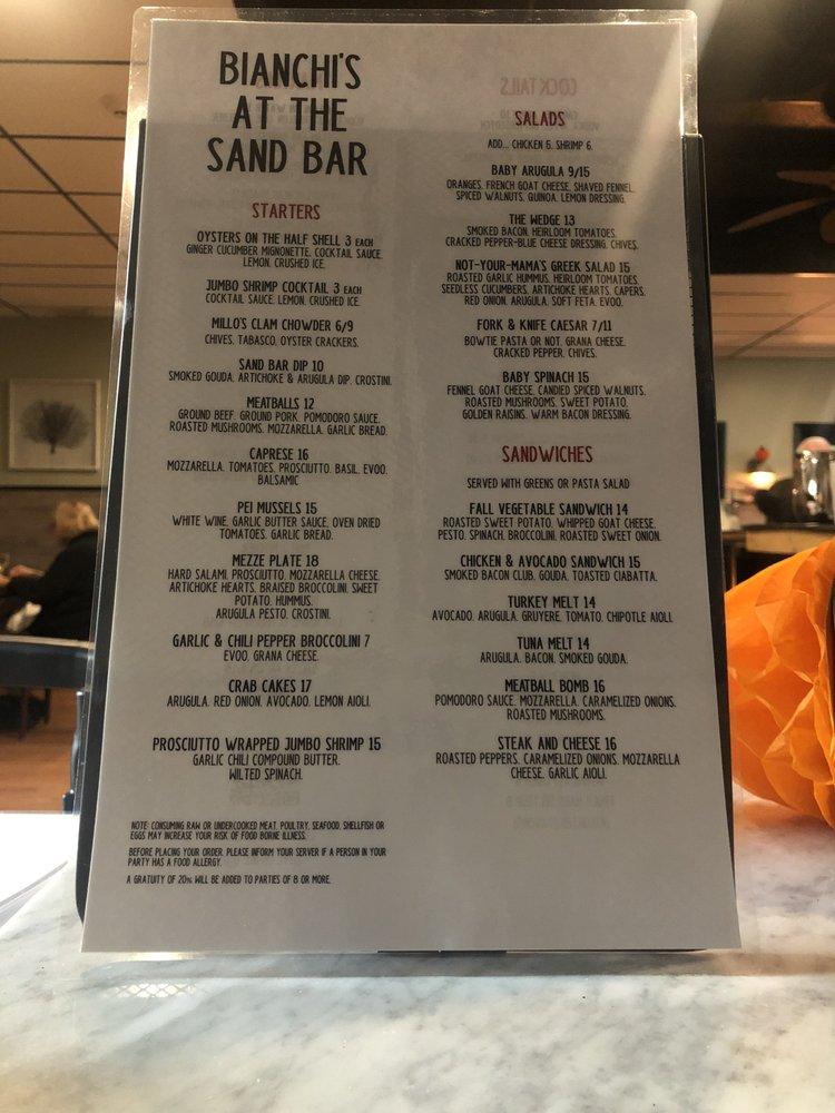 Menu at Bianchi’s at the Sand Bar, Revere