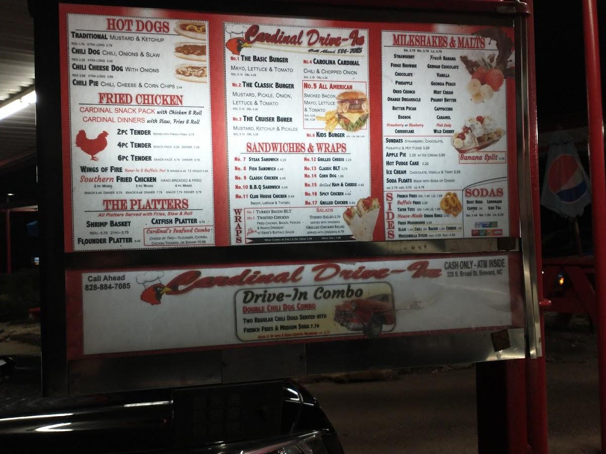 Menu at Cardinal Drive-In restaurant, Brevard