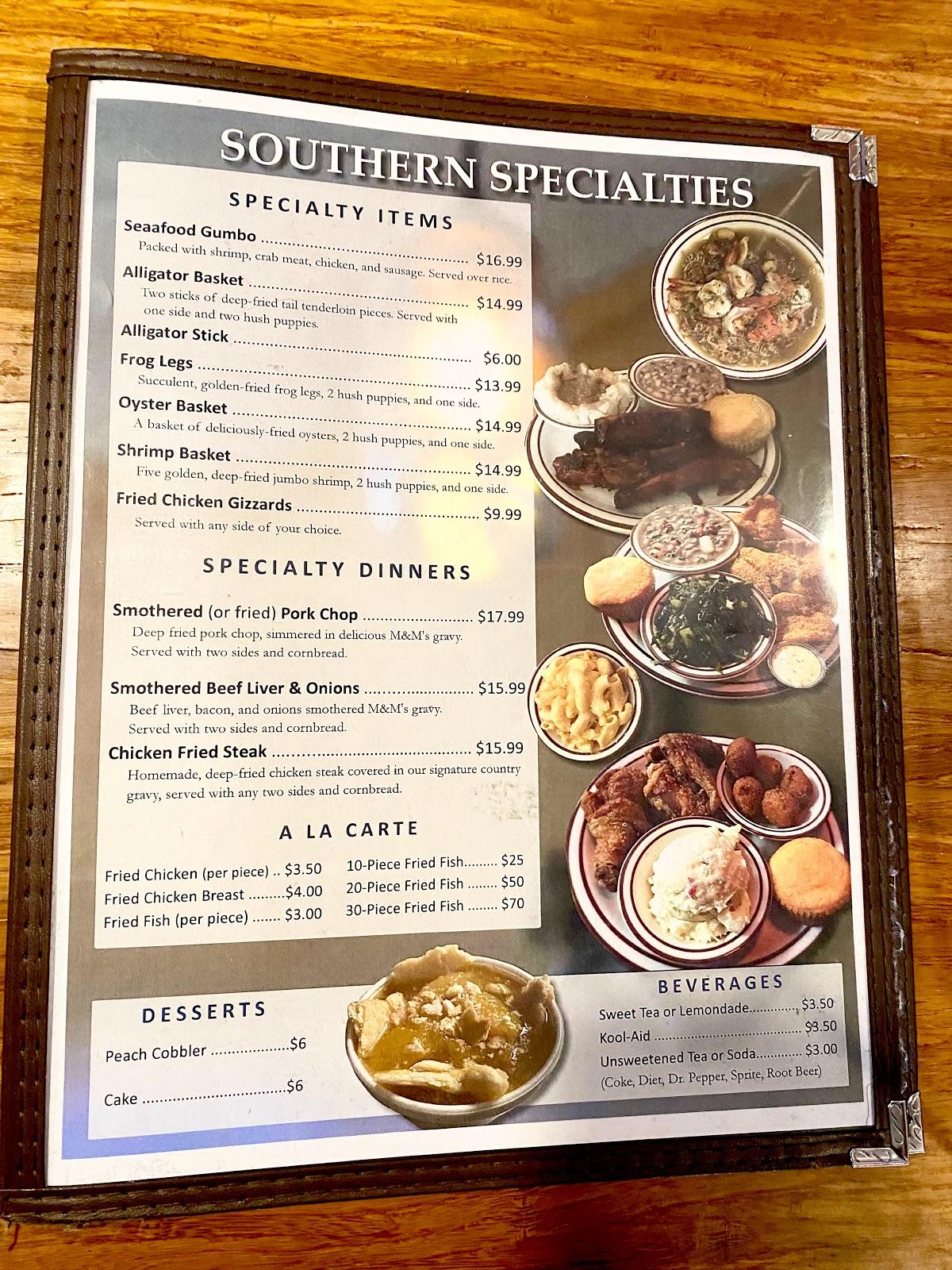 Menu at M&M's Southern Café restaurant, Sparks