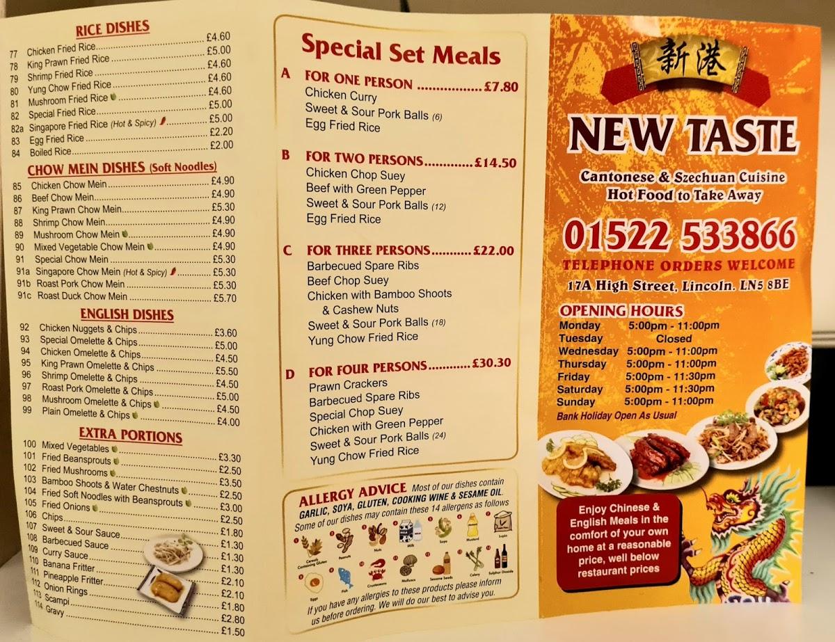 Menu at New Taste fast food, Lincoln