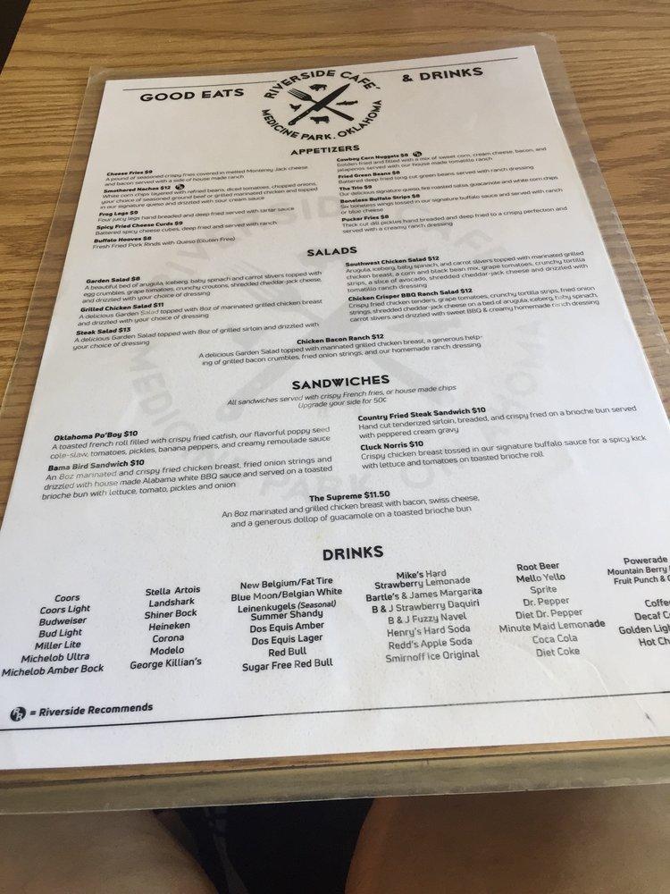 Menu at Riverside Cafe, Medicine Park