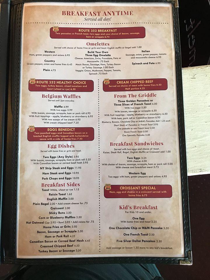 Menu at Route 352 Diner restaurant, Brookhaven