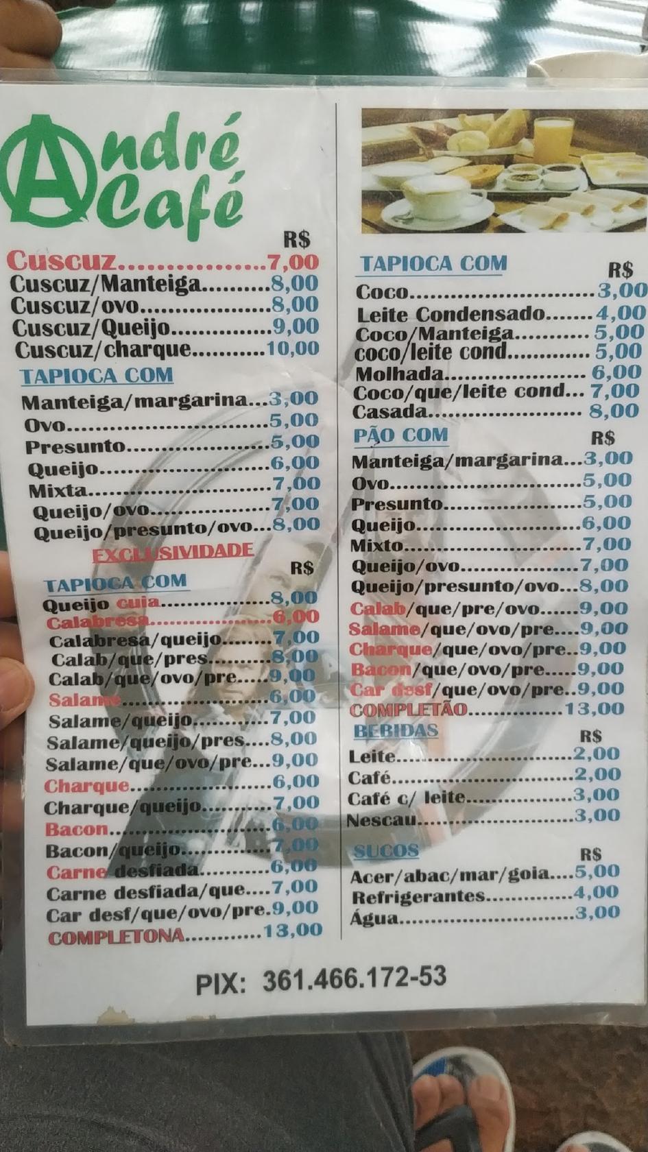 Menu em André Café, Belém