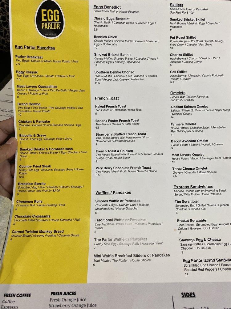 Menu at Egg Parlor restaurant, Silvis