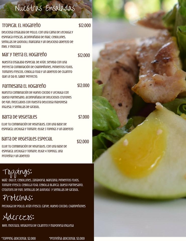 Carta del restaurante El Hogareño, Bogotá