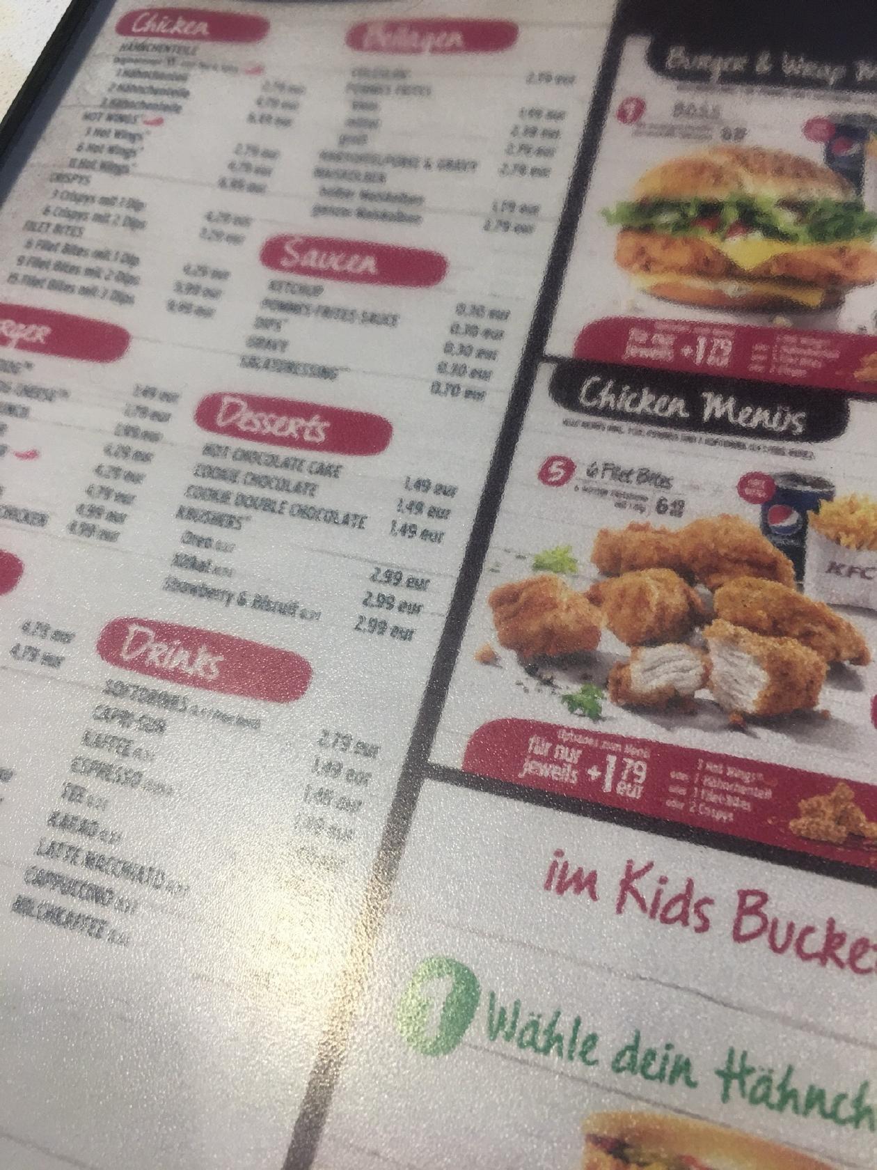 Menu at Kentucky Fried Chicken fast food, Waiblingen